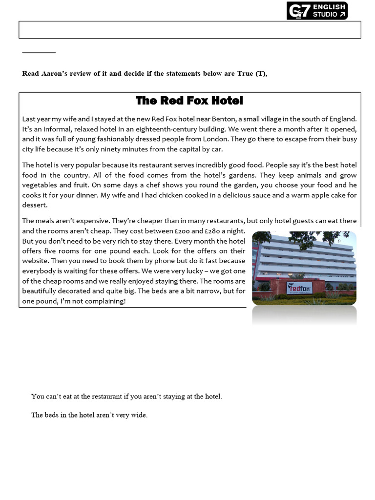 Adults 2 - Written Final Exam | PDF | Hotel
