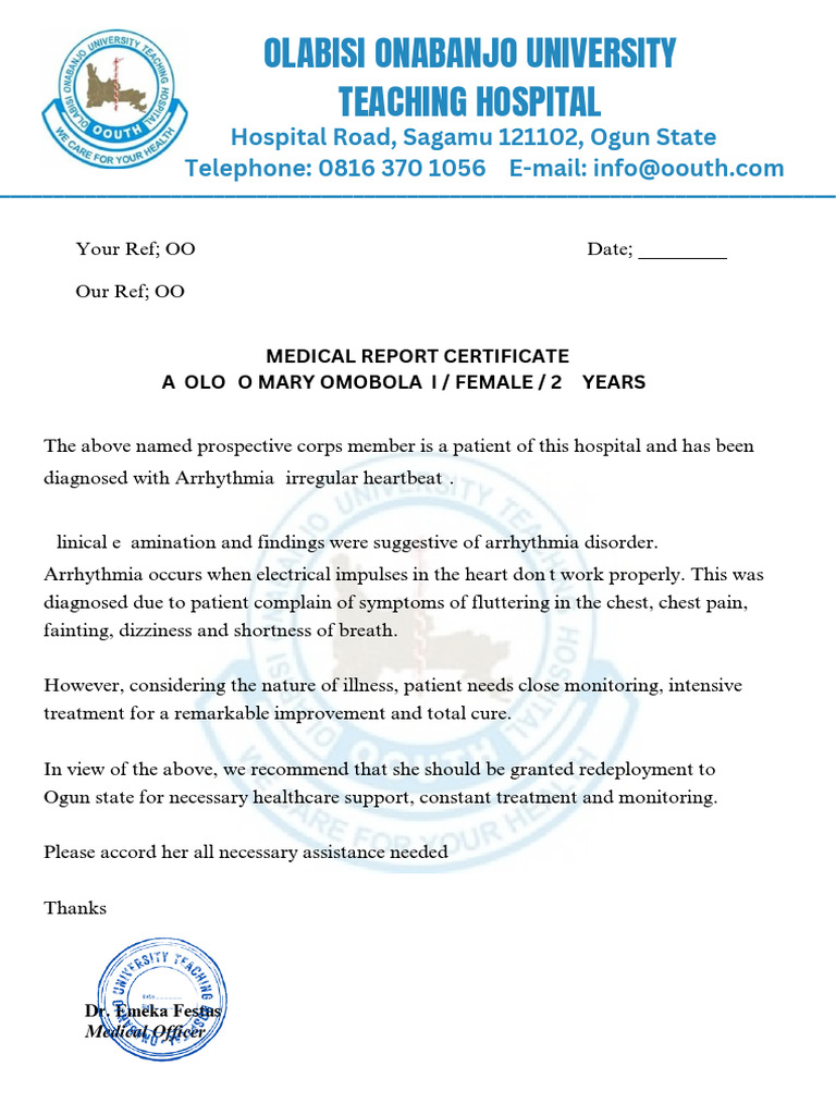Medical Report: Arrhythmia Diagnosis | PDF