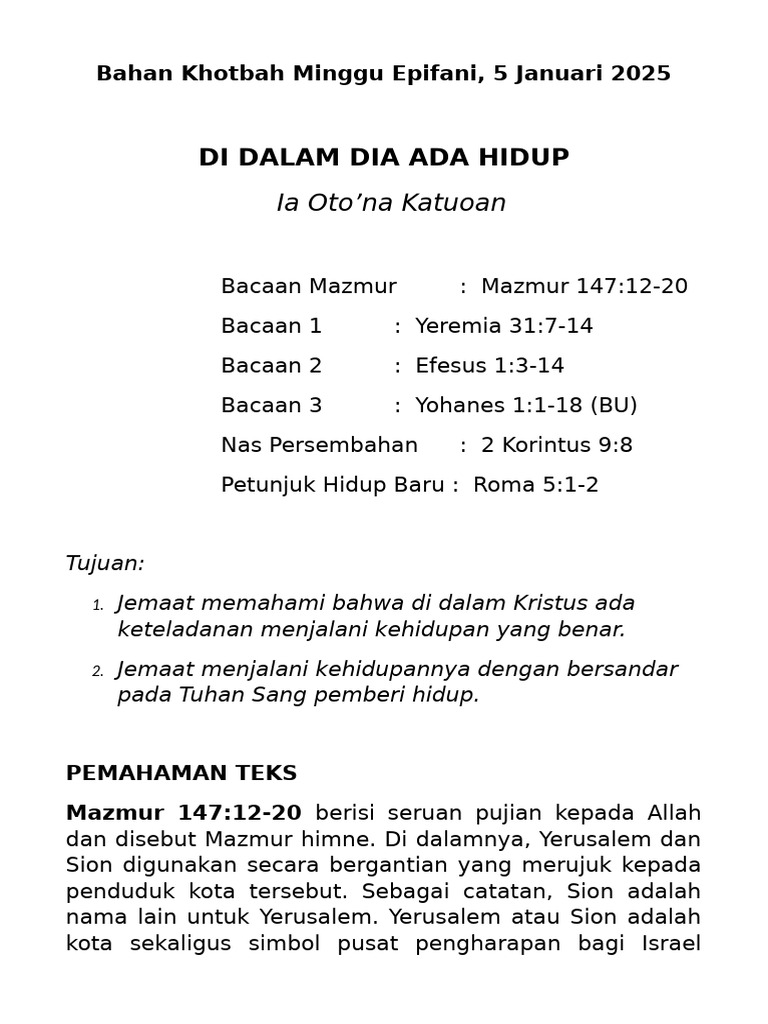 Bahan Khotbah Minggu Epifani | PDF
