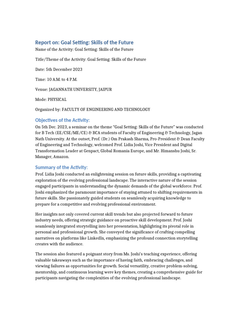 Future Skills Seminar at JNU | PDF | Goal Setting | Cognition