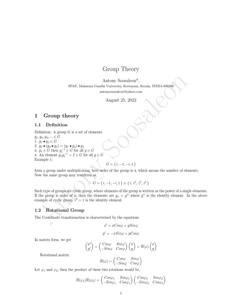 mathamatical physics | PDF | Matrix (Mathematics) | Group (Mathematics)