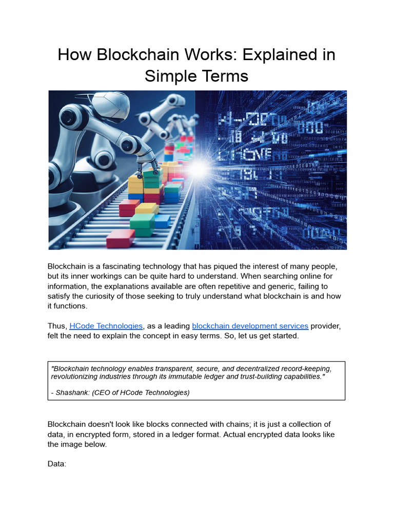 How Blockchain Works in Simple Terms - HCode Technologies | PDF | Public Key Cryptography ...