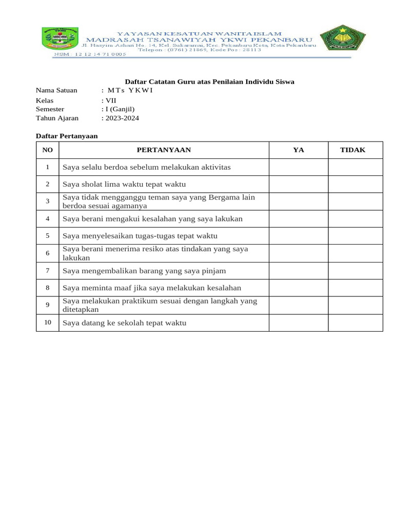 Catatan Guru Penilaian Individu | PDF