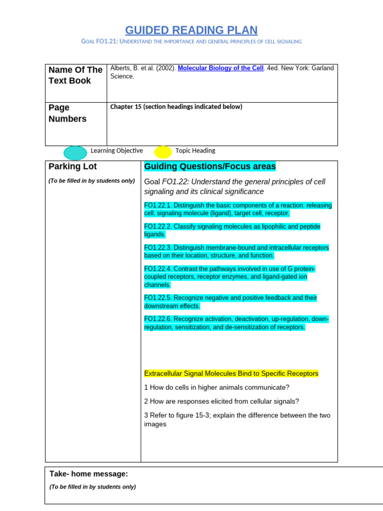 Signaling Reading Guide (1) | PDF | Cell Signaling | Receptor ...