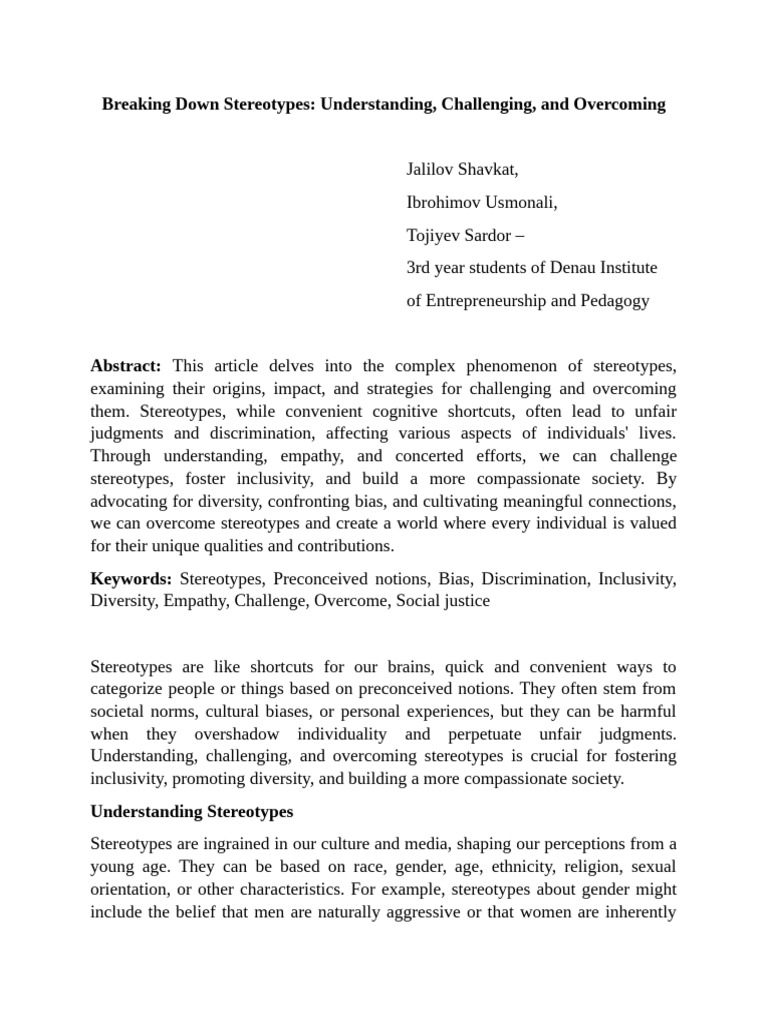 Students Tackle Stereotypes | PDF | Stereotypes | Bias