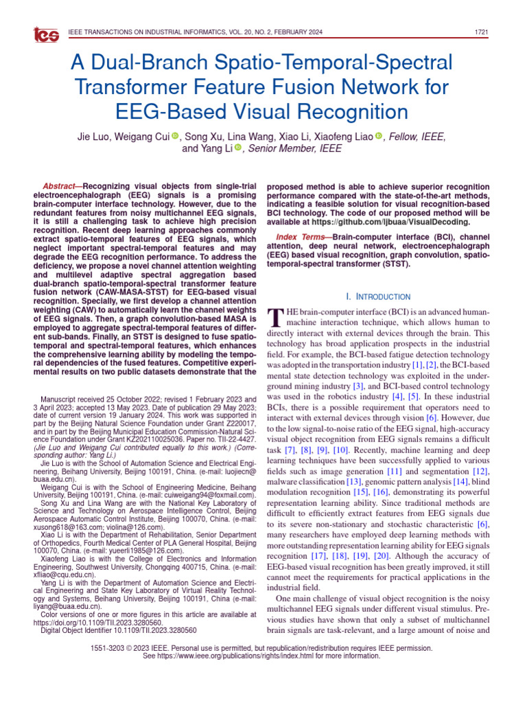 A Dual-Branch Spatio-Temporal-Spectral Transformer Feature Fusion Network For EEG-Based Visual ...