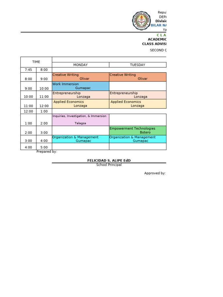 Sched. Grade 12 2nd Sem | PDF | Economies | Entrepreneurship