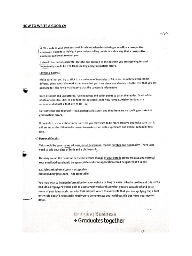 Week 4-5- CV Writing (handouts + sample) (1) | PDF