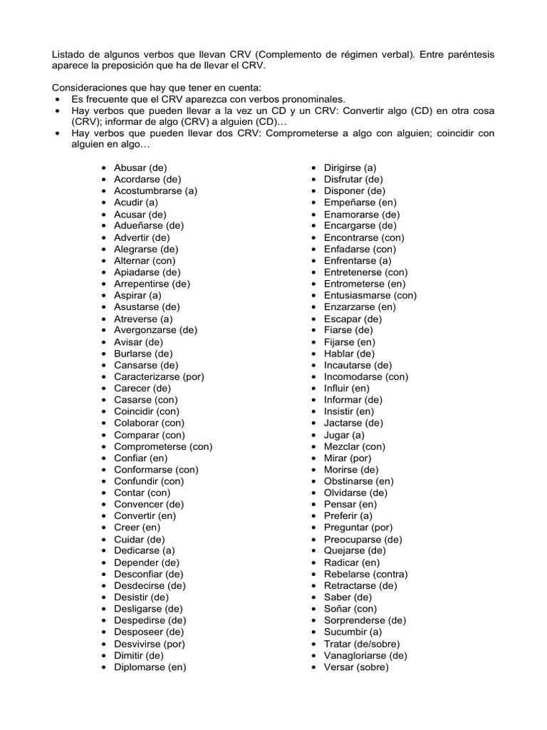 El Complemento de Régimen Verbal | PDF | Tipología Lingüística | Sintaxis