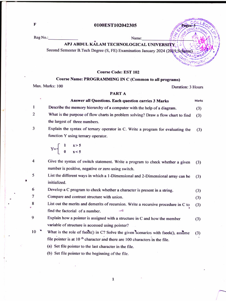 Est102 Programming in c, January 2024 | PDF | Computer Programming | Software Engineering