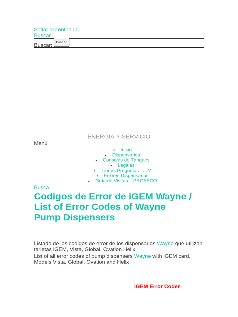Codigos de Error de iGEM Wayne - List of Error Codes of Wayne Pump Dispensers - Soporte Técnico ...