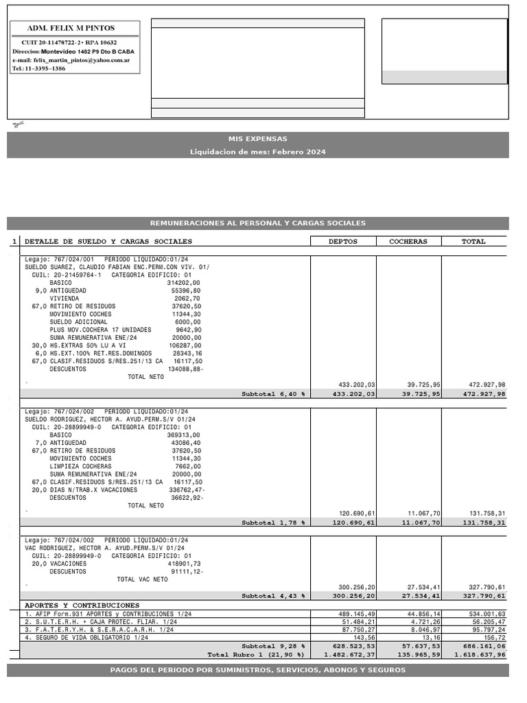 Mis Expensas Liquidacion de Mes: Febrero 2024: RODRIGUEZ S. C UF: 048 Piso: 8 Dto: 48 | PDF ...