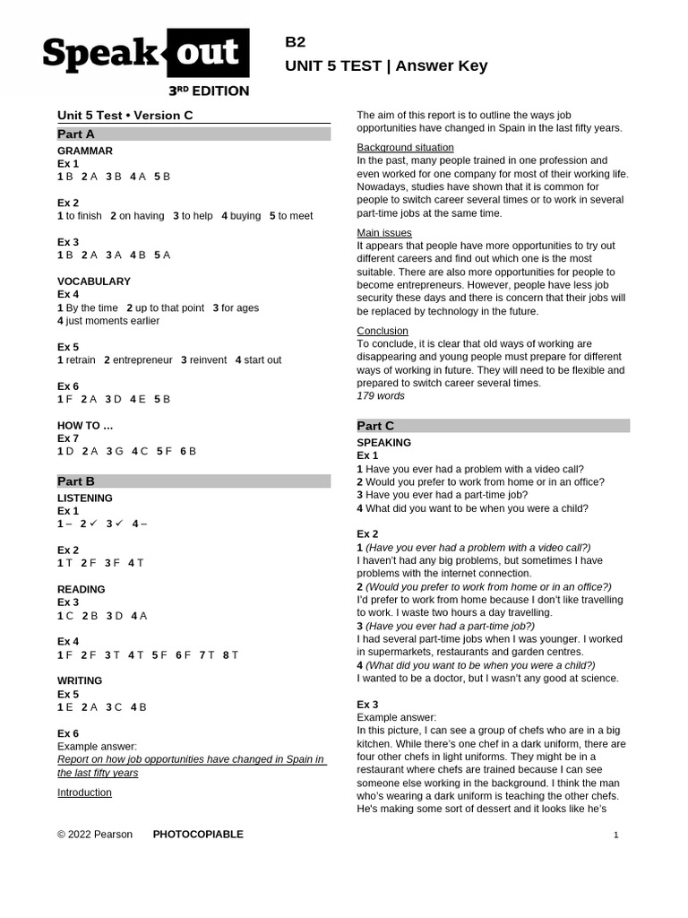 B2 Unit 5 Test Answer Key | PDF | Chef