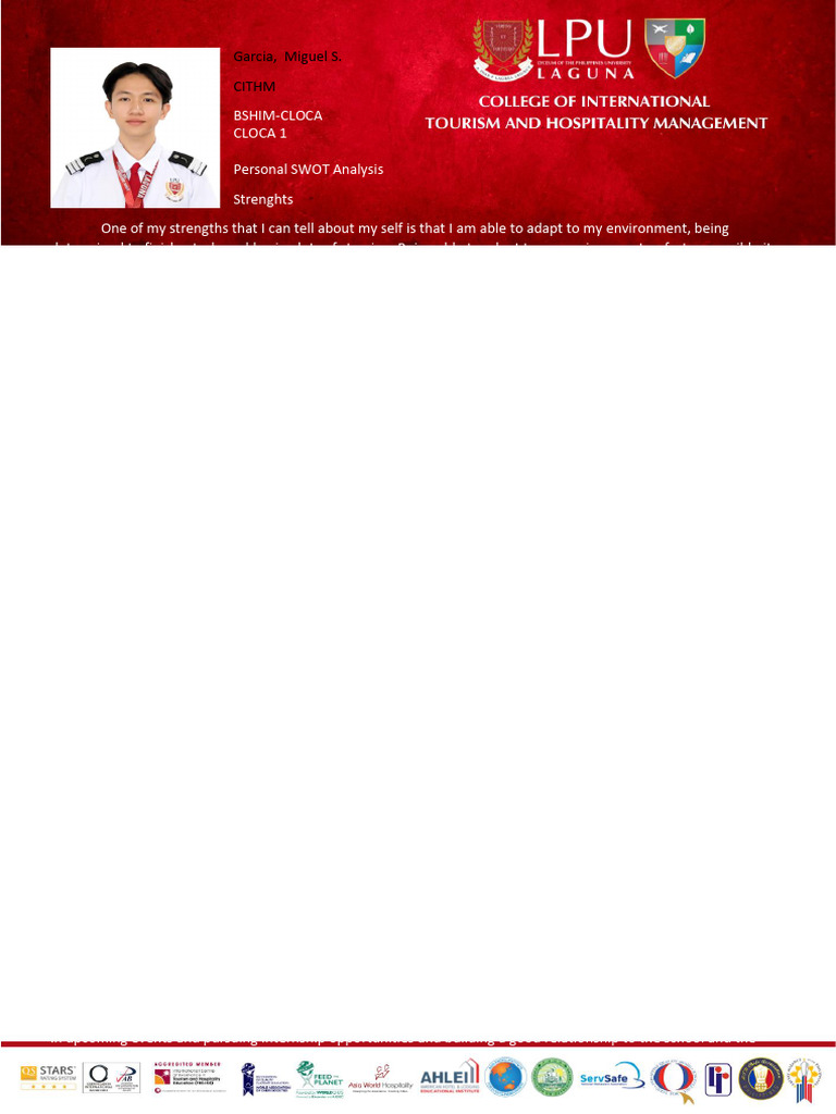 Personal SWOT Analysis for Culinary Career | PDF