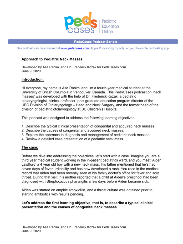 Approach To Pediatric Neck Masses | PDF | Clinical Medicine | Diseases ...