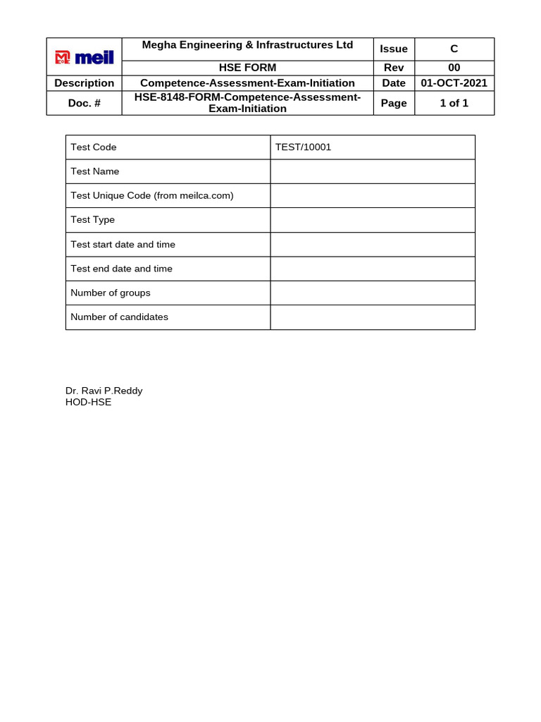 HSE-8148-FORM-Competence-Assessment-Exam-Initiation-00 | PDF