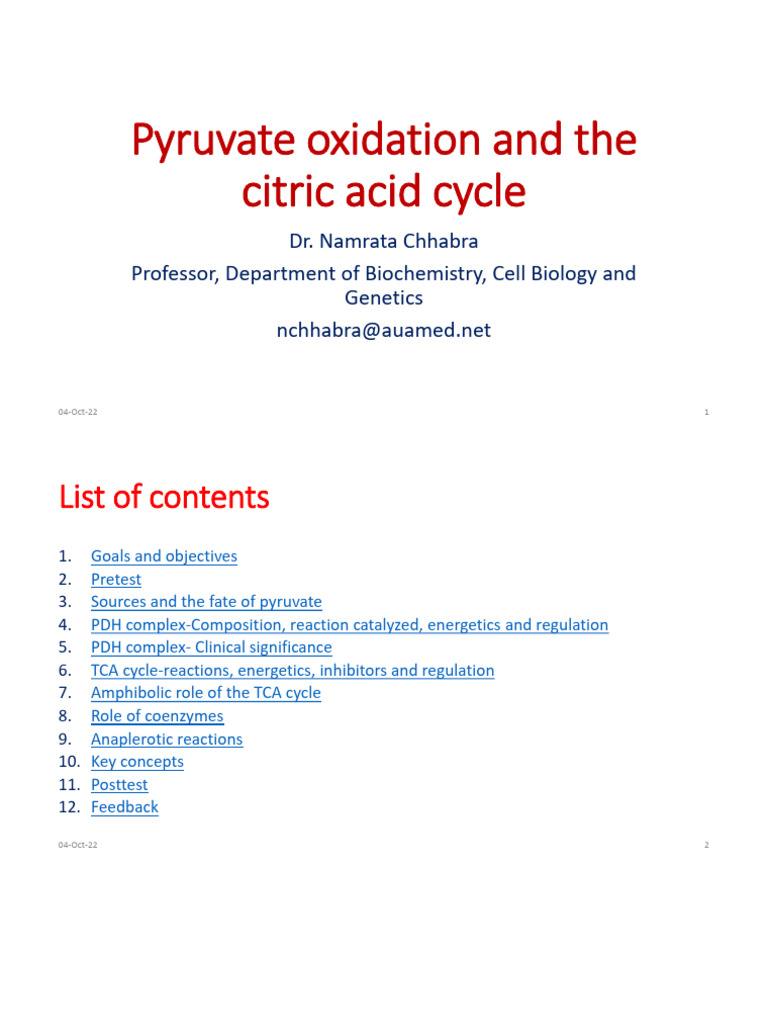 Pyruvate oxidation and TCA cycle | PDF | Diet & Nutrition | Chemistry