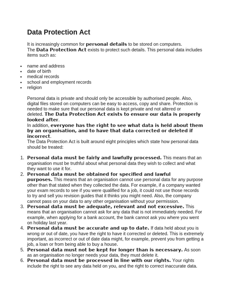 Data Protection Act | PDF | Data | Information Privacy