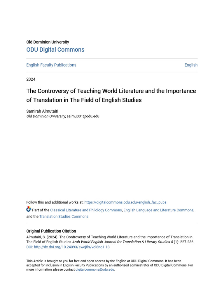 The Controversy of Teaching World Literature and The Importance o | PDF ...