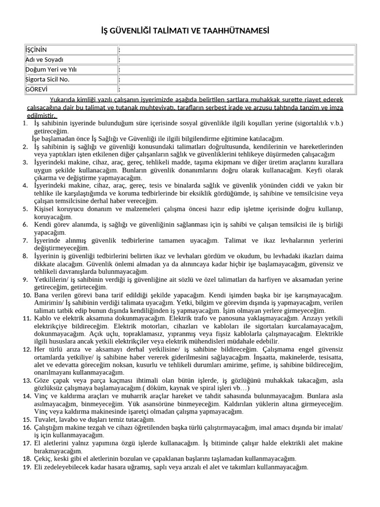 2 İSG TAAHÜTNAMESİ | PDF