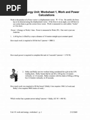 Work And Energy Worksheet 50 Work Energy And Power Worksheet