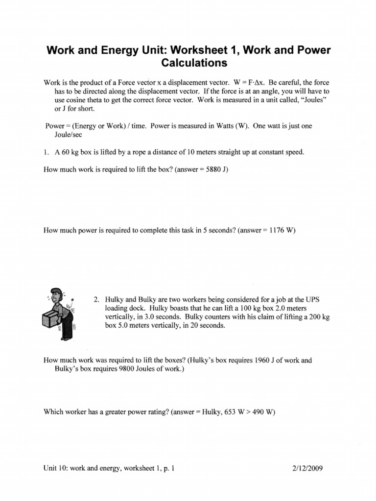 Work Energy Worksheet Packet | PDF | Potential Energy | Friction