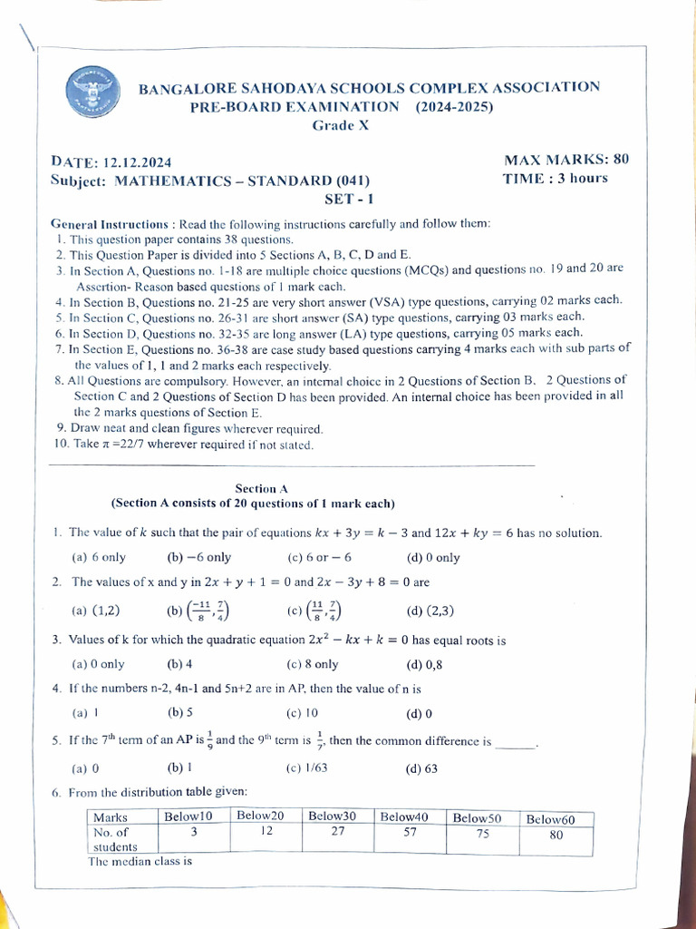 MATHS SET-1 2024-1 | PDF | Circle | Elementary Mathematics