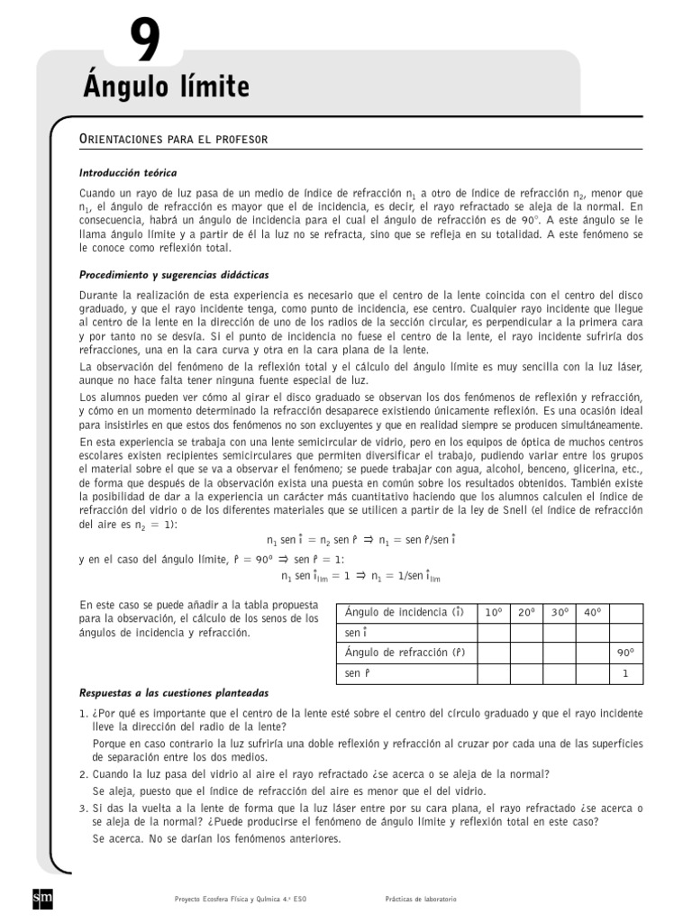 Ángulo Límite y Reflexión Total | PDF | Refracción | Ligero