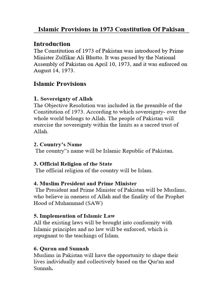 Islamic Provisions in Pakistan's 1973 Constitution | PDF | Pakistan ...