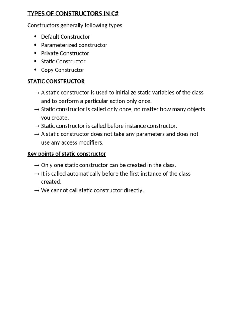 Types of Constructors in C# | PDF