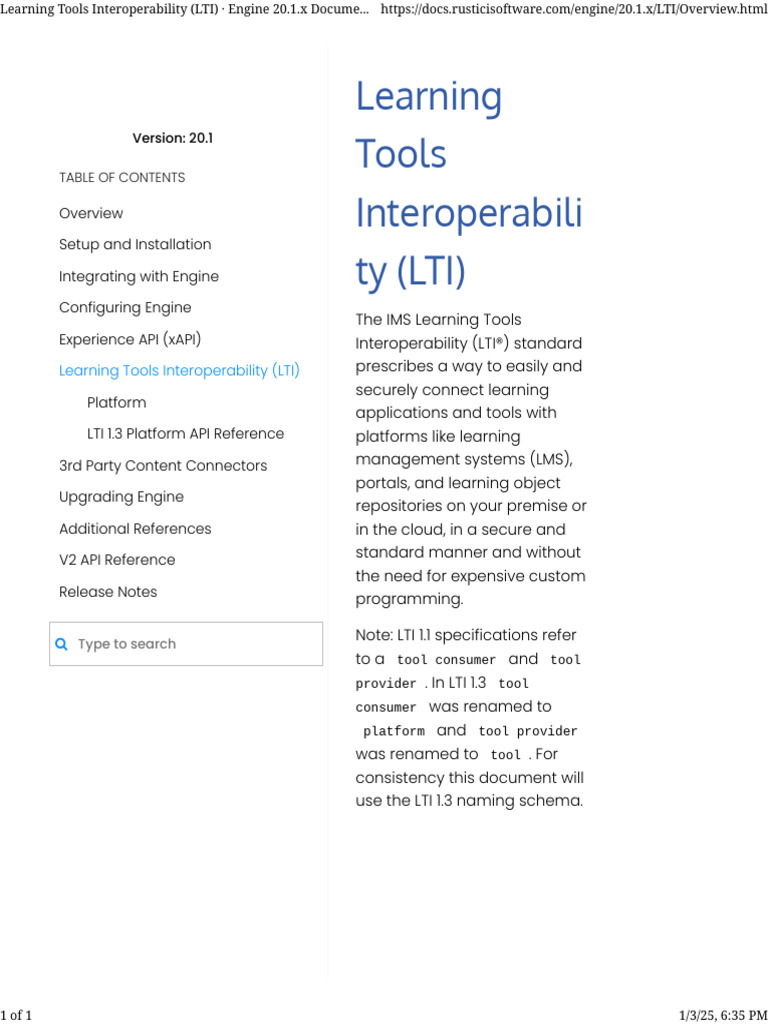 Learning Tools Interoperability (LTI) Engine 20.1.x Documentation | PDF | Interoperability ...