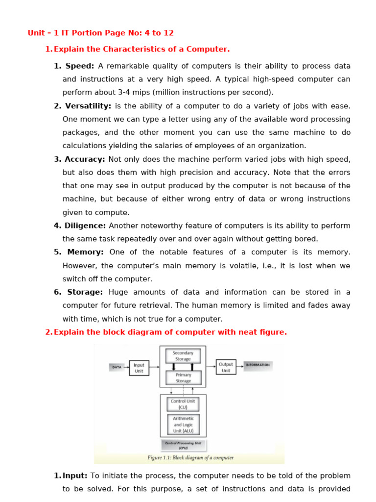 Speed:: Unit - 1 IT Portion Page No: 4 To 12 1.explain The ...