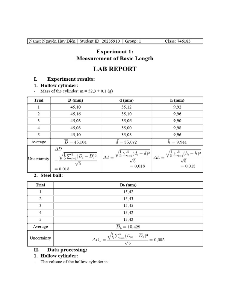 EXPERIMENT 1 REPORT | PDF | Volume | Quantity