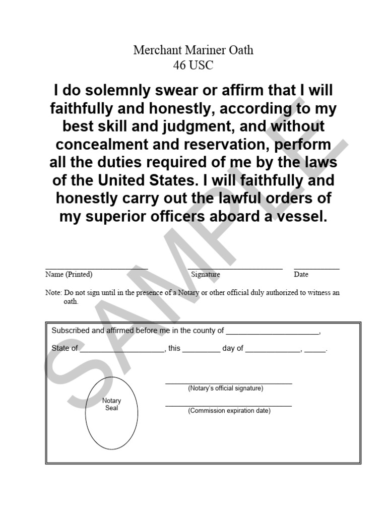 Merchant Mariner Oath Form | PDF