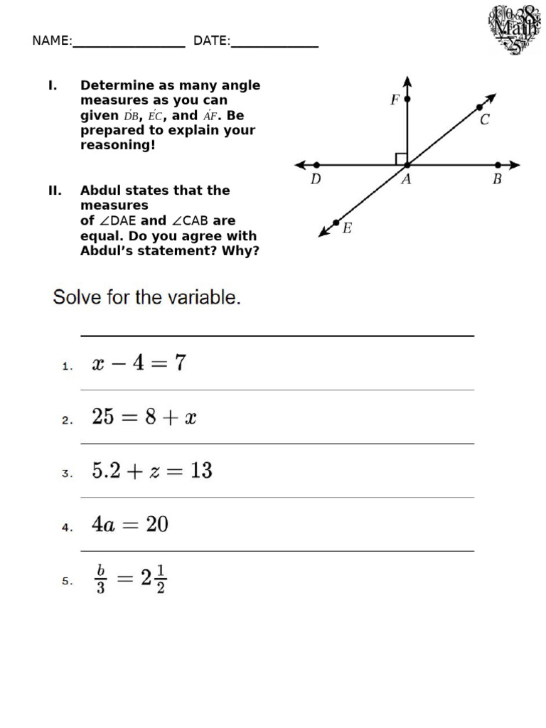 I. Determine As Many Angle Measures As You Can Given,, and - Be ...