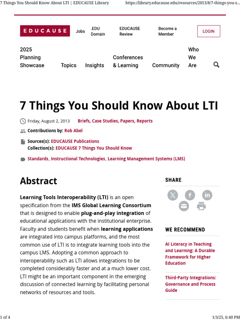 7 Things You Should Know About LTI - EDUCAUSE Library | PDF | Educational Technology | Libraries