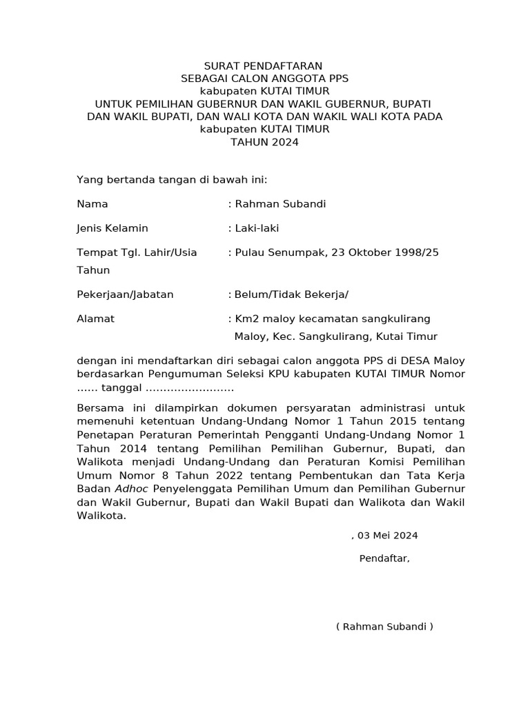 Surat Pendaftaran - 24-6408052015243 | PDF