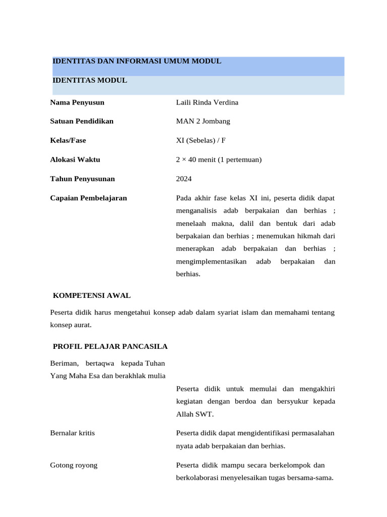 MODUL AJAR LESSON | PDF