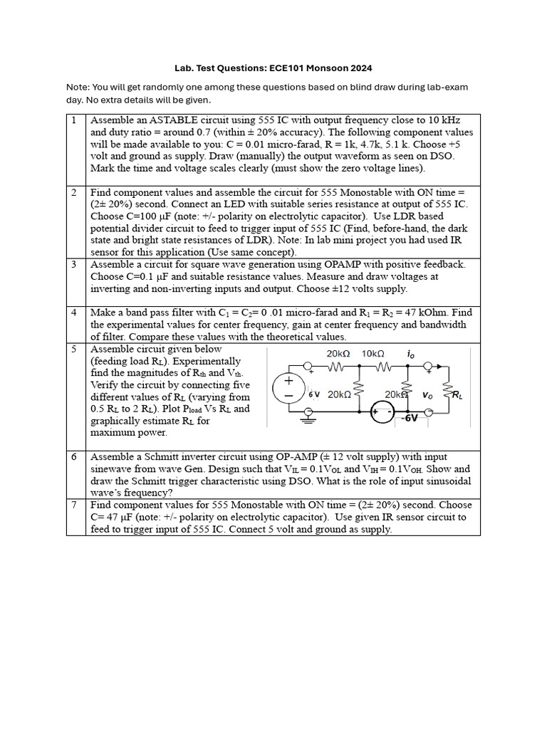 Lab Exam Questions-ECE101 | PDF