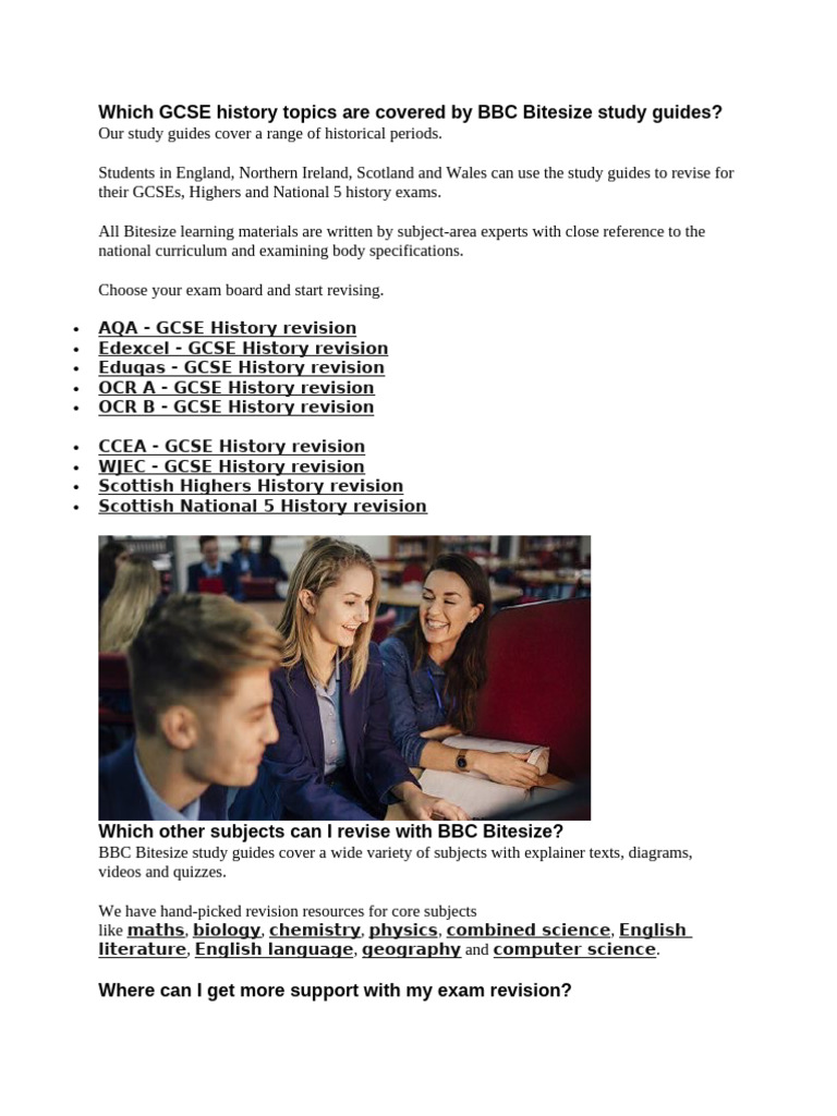 Which GCSE History Topics Are Covered by BBC Bitesize Study Guides | PDF