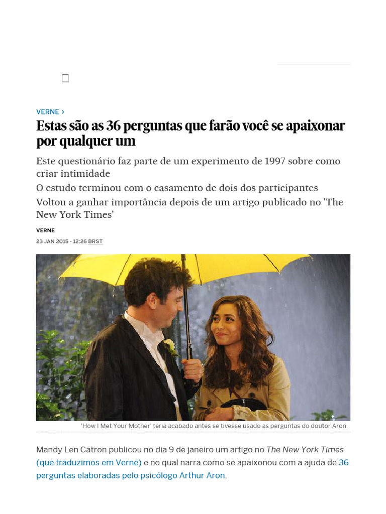 36 Perguntas para Criar Intimidade | PDF | Science | Amor