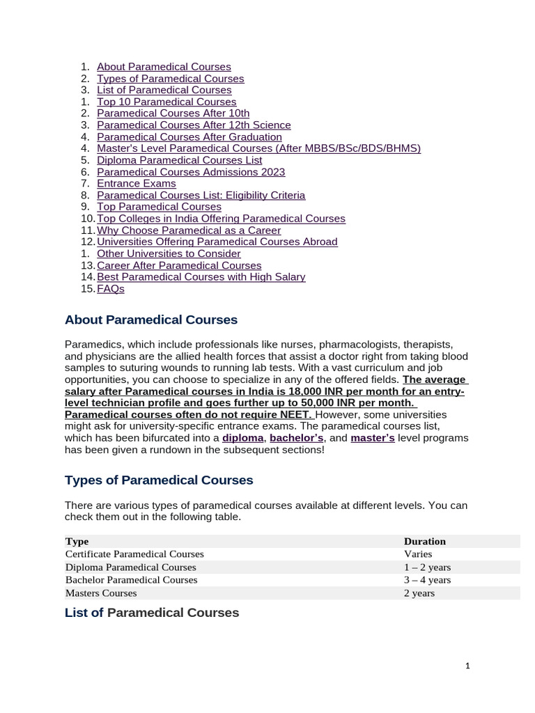 About Paramedical Courses | PDF | Paramedic | Doctor Of Medicine