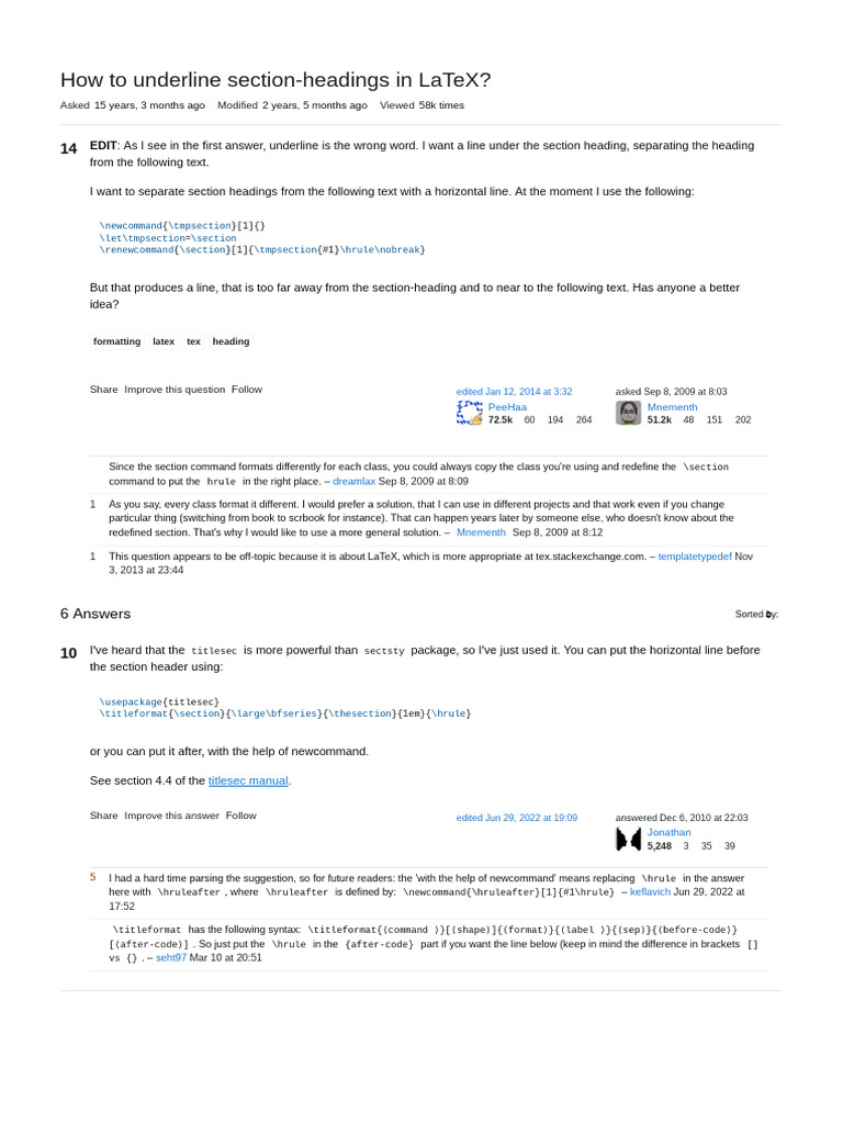 formatting - How to underline section-headings in LaTeX_ - Stack Overflow | PDF | Computer ...