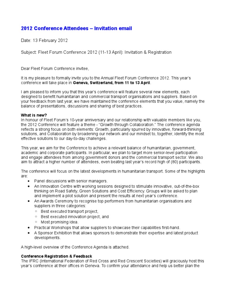 2012 Conference Attendees - Invitation Email v1 | PDF | International ...