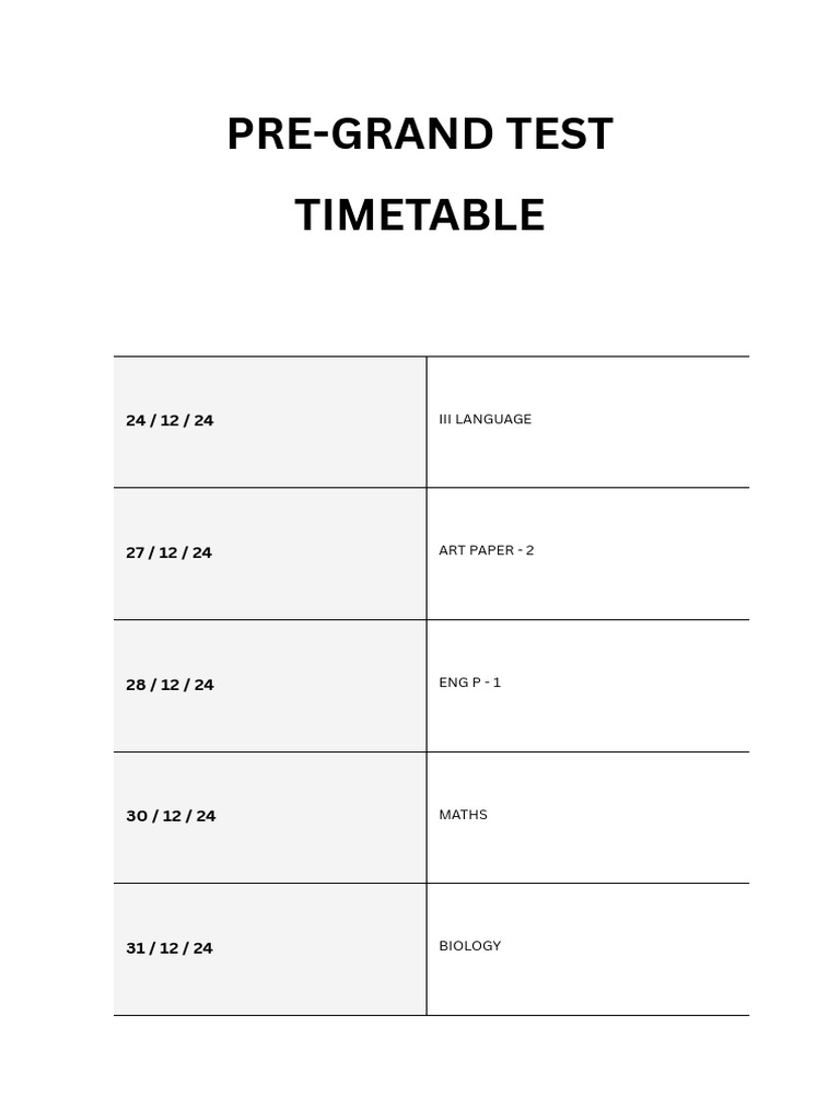 Pre-Grand Test Timetable | PDF