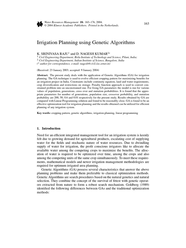 Irrigattion Planning using Genetic Algorithms | PDF | Mathematical Optimization | Genetic Algorithm
