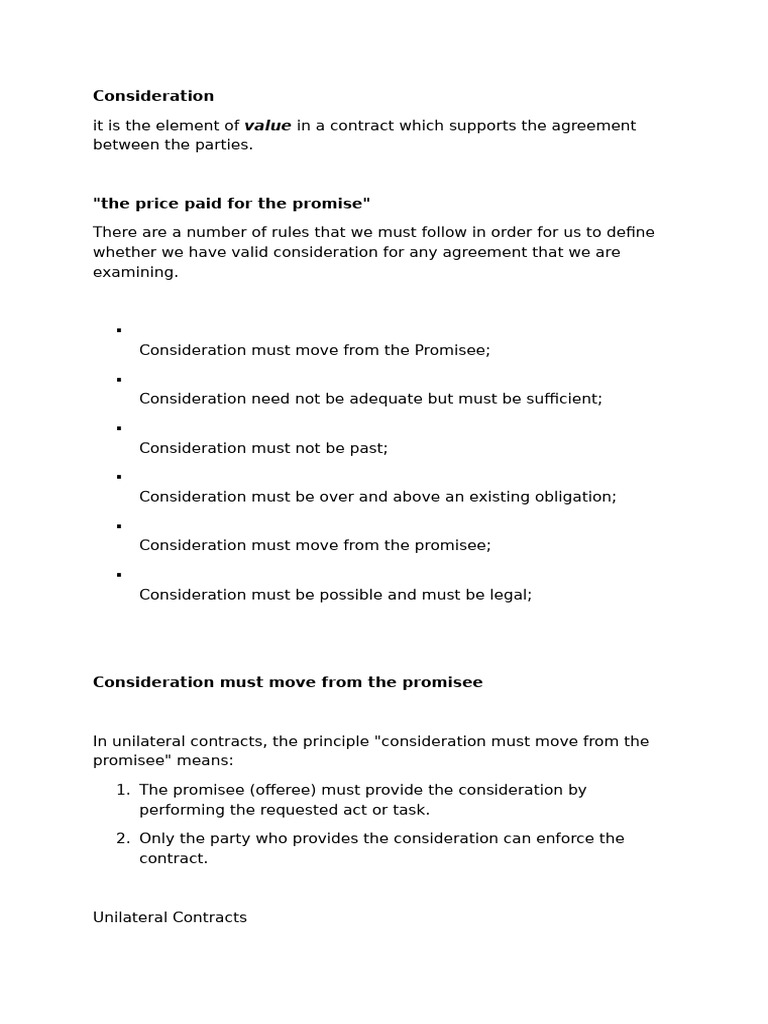 Consideration | PDF | Consideration | Offer And Acceptance