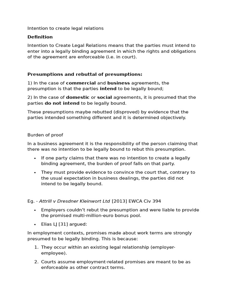 Intention To Create Legal Relations | PDF | Civil Law (Legal System ...