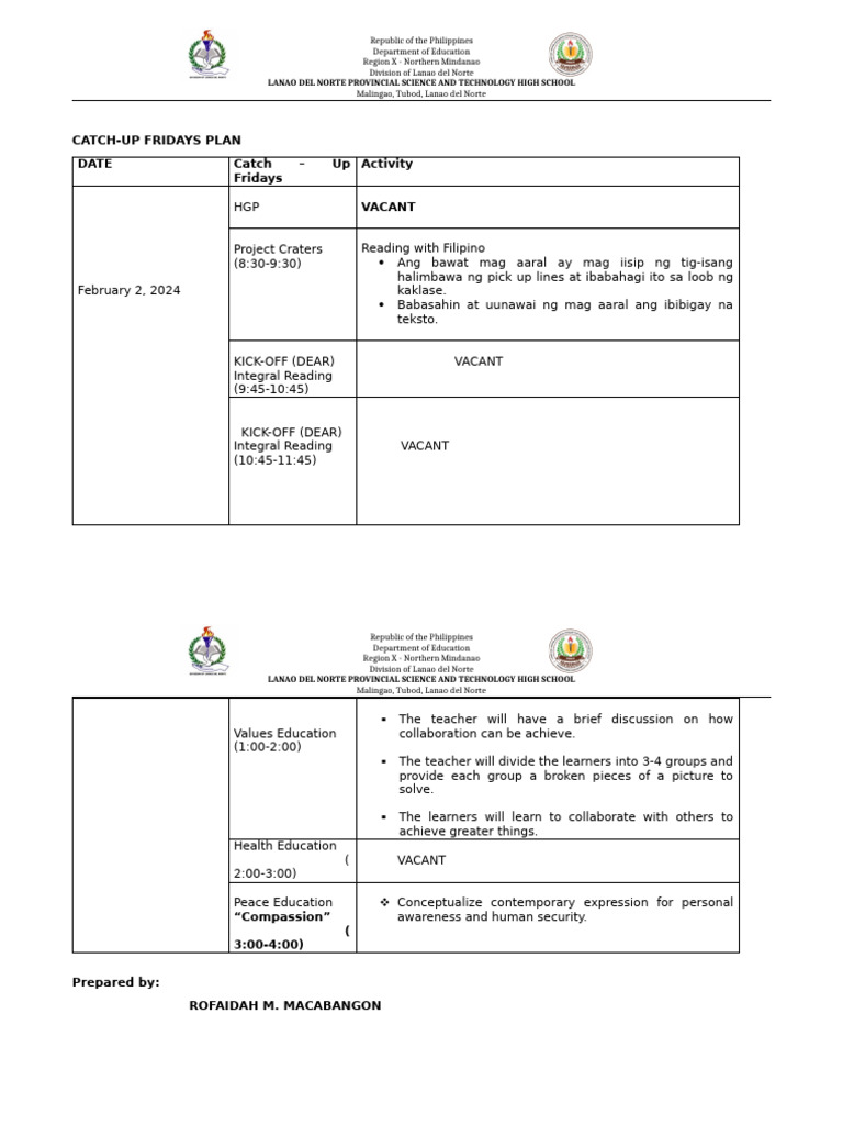 Student Catch-Up Fridays Plan | PDF | Learning | Philippines
