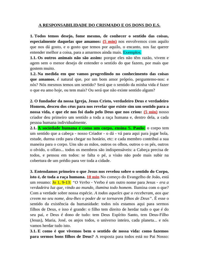 A Responsabilidade Do Crismado e Os Dons Do E.S. | PDF | Presente ...